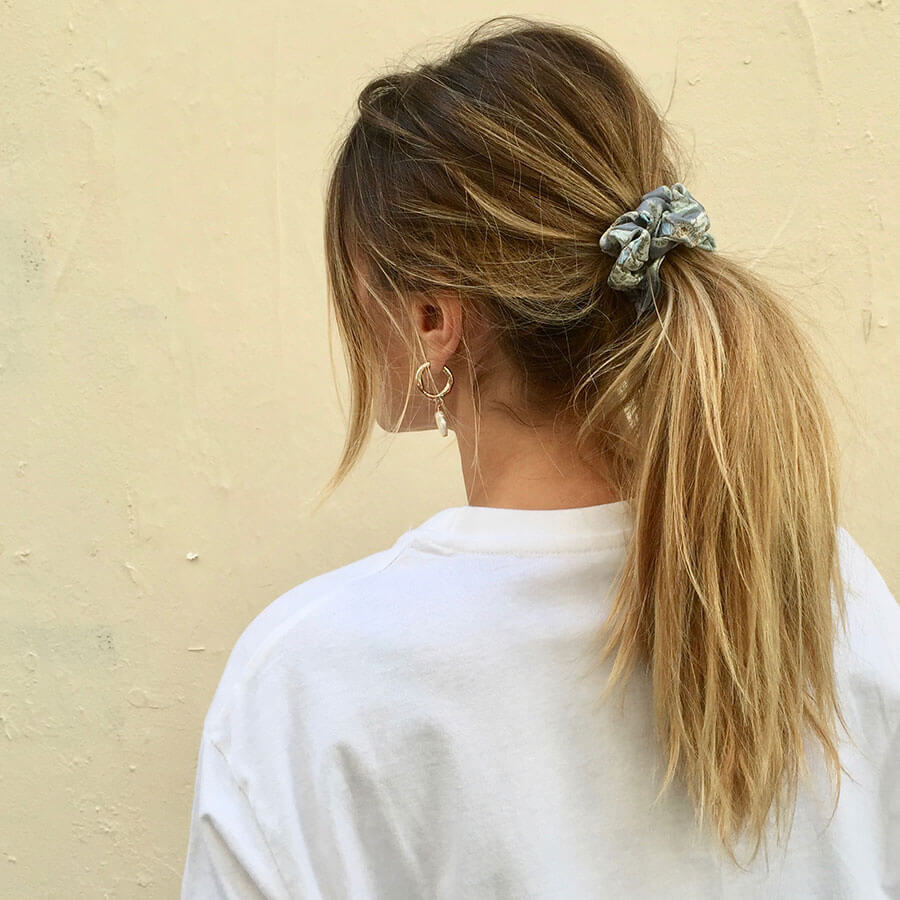 Mariposa SugarPuff Silk Hair Scrunchy on ponytail | Mont Kiji